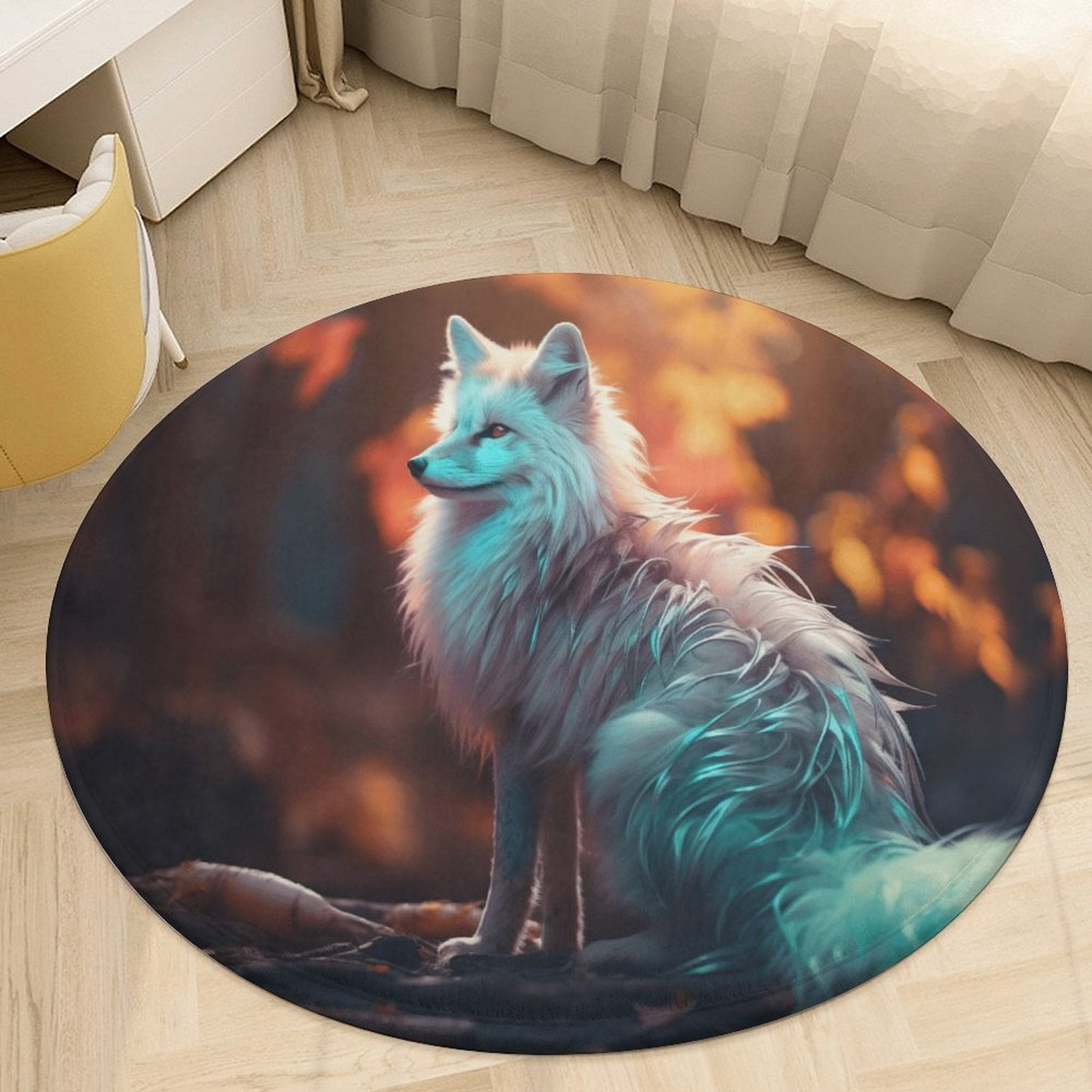 Cartoon Fox Dreamy Round Area Rugs for Bedroom Living Room, 6FT Soft ...