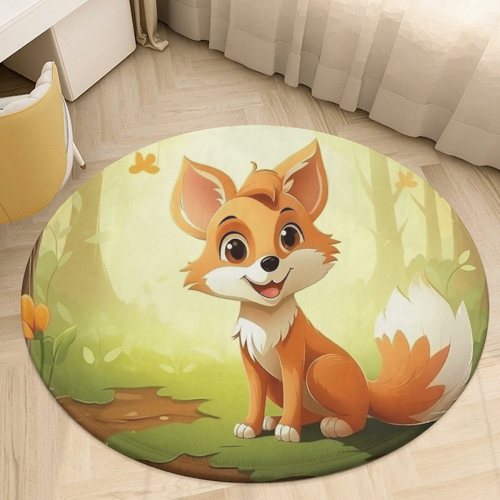Cartoon Fox Dreamy Round Area Rugs for Bedroom Living Room, 6FT Soft ...