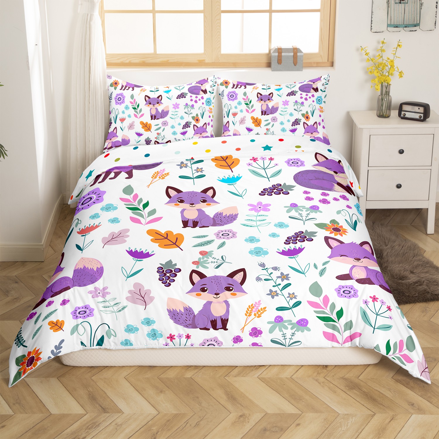 Cartoon Fox Duvet Cover Set Woodland Animals Twin Bedding Sets,Bohemian ...