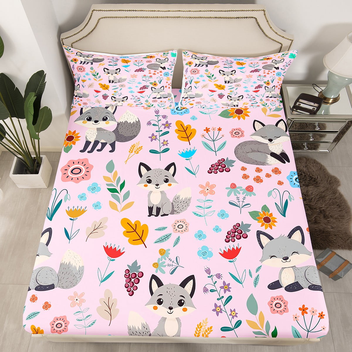 Cartoon Fox Fitted Sheet Woodland Animals Bed Sheets Twin,Jungle ...