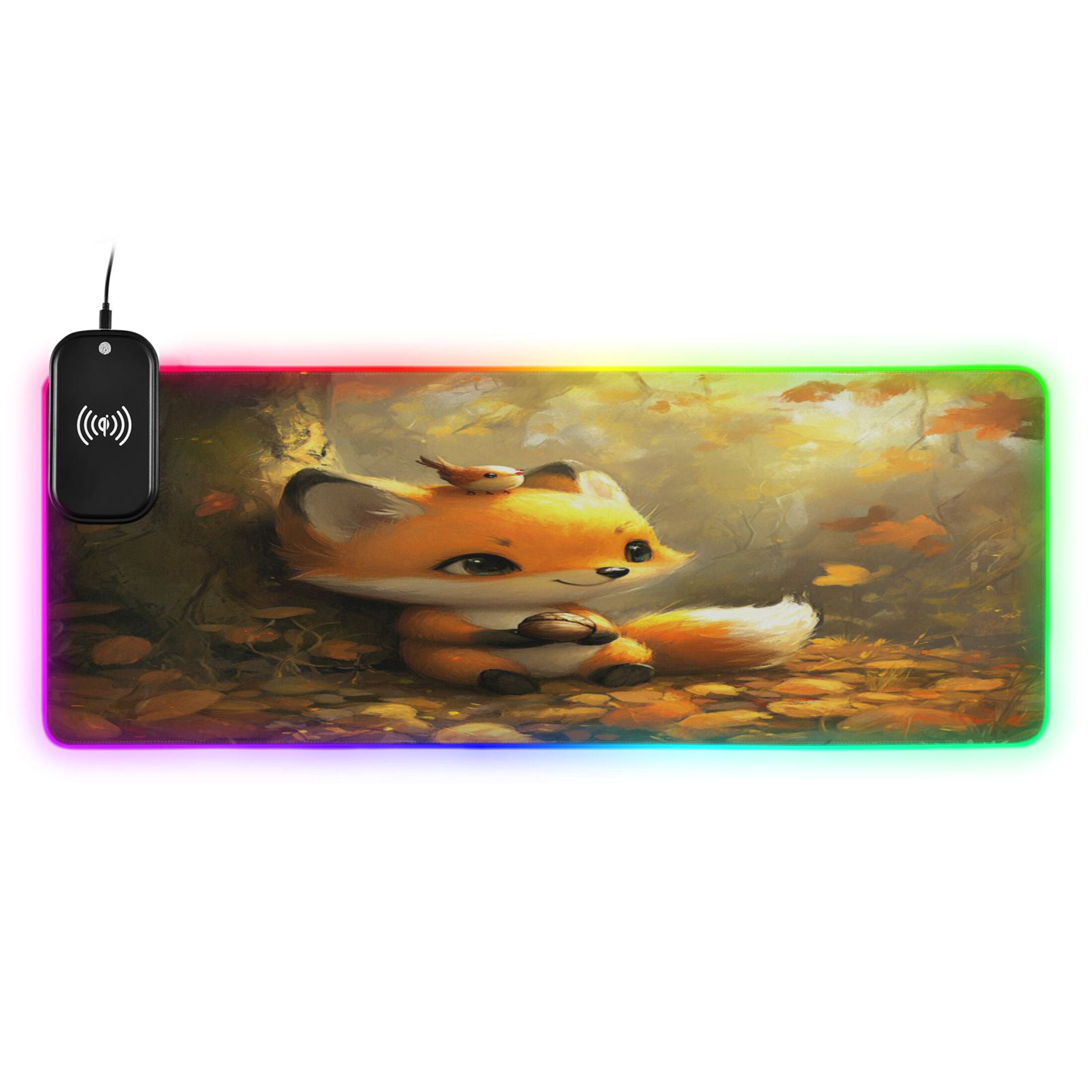 Cartoon Fox Large RGB Gaming Mouse Pad with Fast Wireless Charging, 35. ...