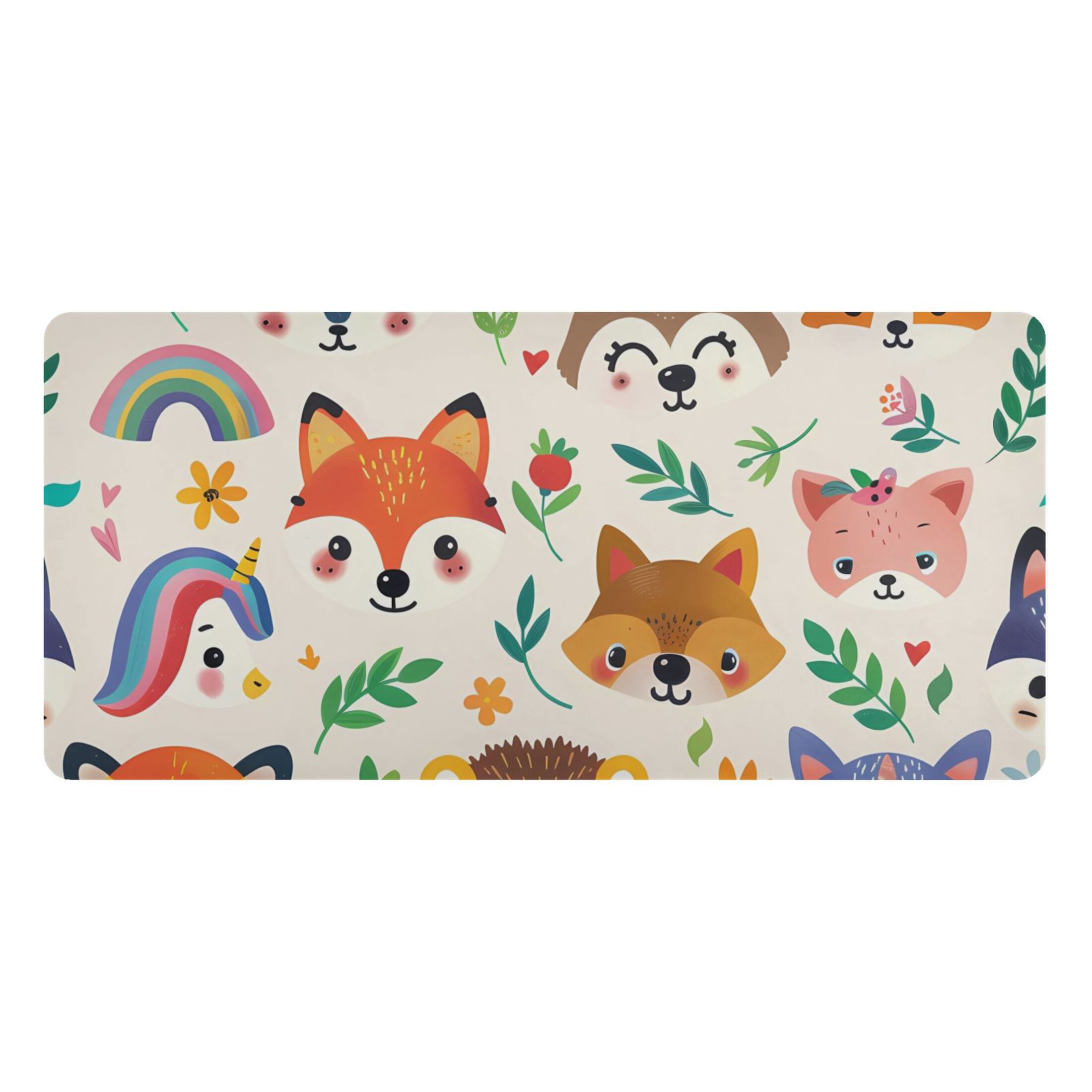 Cartoon Fox and Rainbow Lions Desk Mats Large Mouse Pad Long Keyboard ...