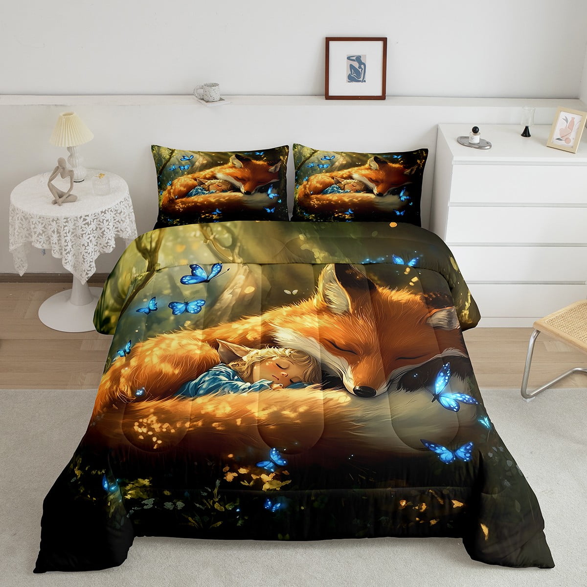 Cartoon Fox Twin Size Comforter Set,Cute Butterfly Animal Quilt Set ...