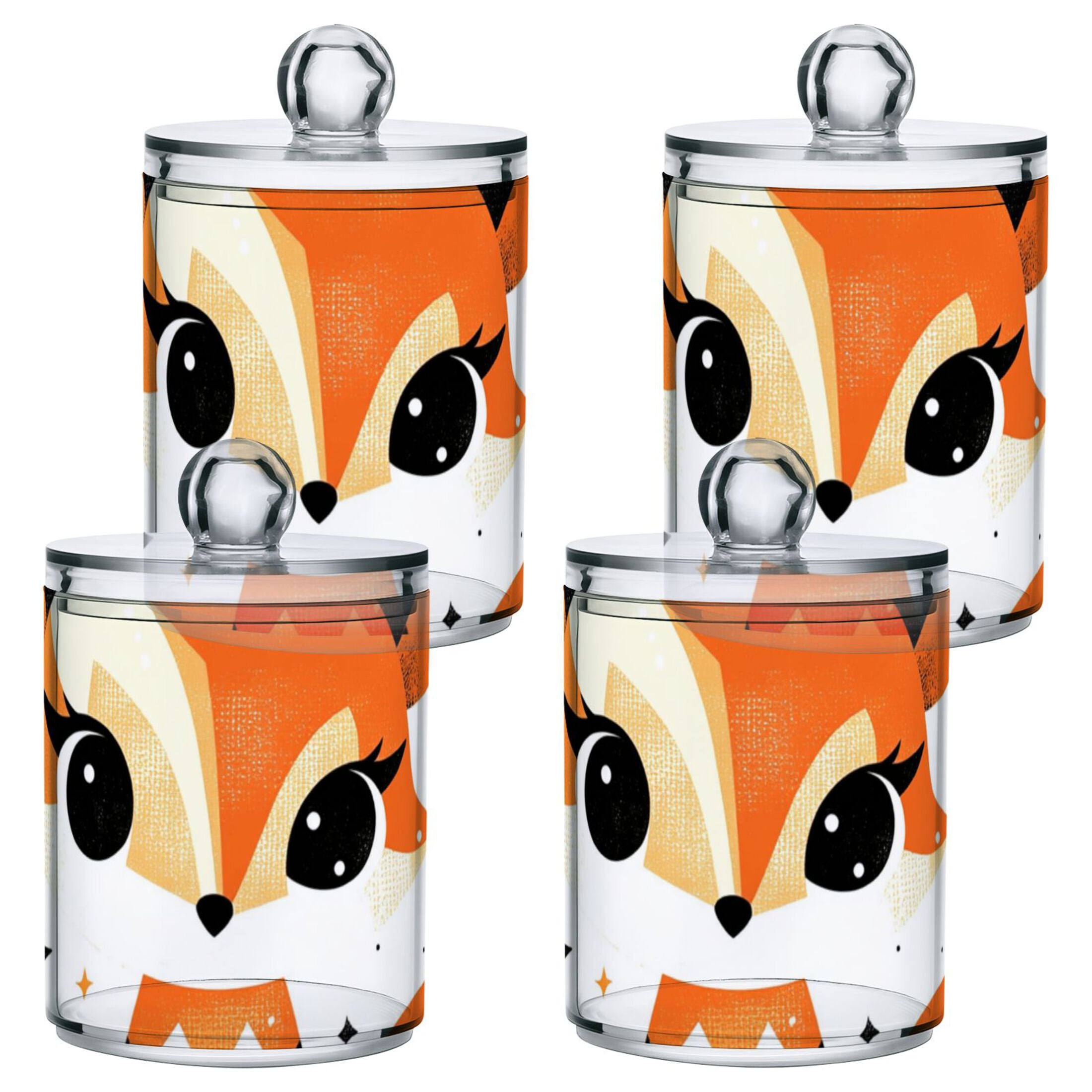Cartoon Fox with Crown Translucent Plastic Cans Storage Canisters with ...