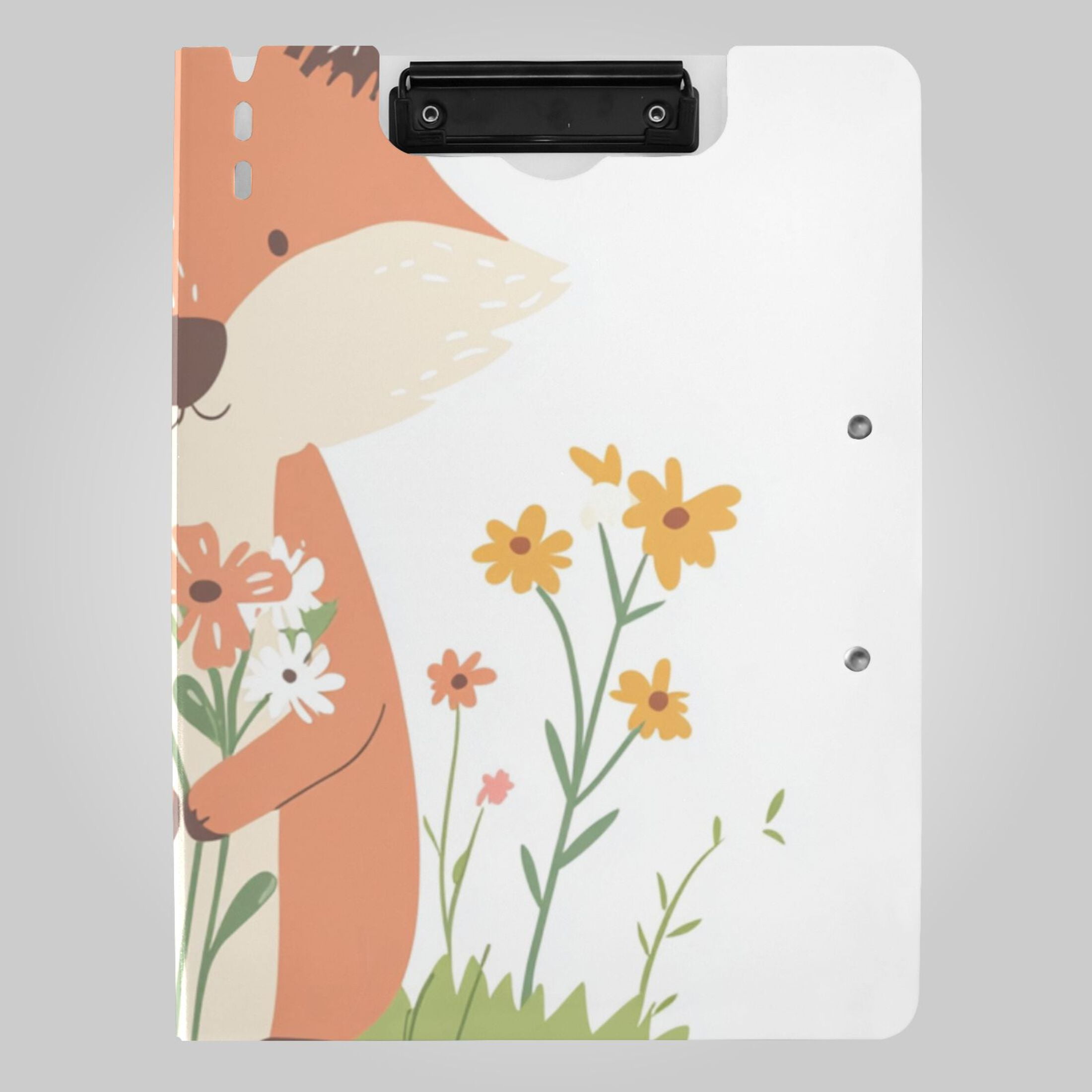 Cartoon Fox with Flowers Foldable Binder Folder Clipboard with Pen Slot ...