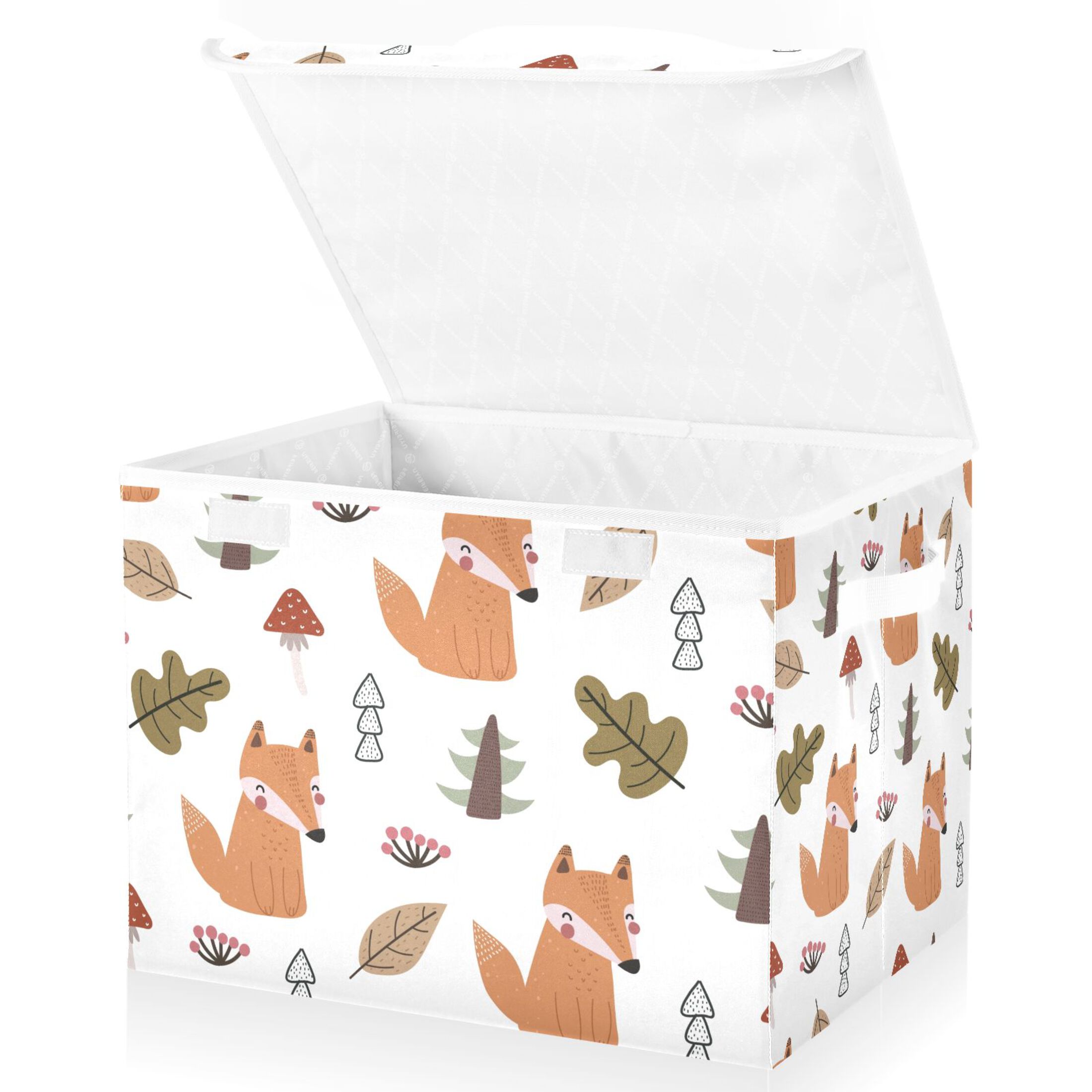 Cartoon Foxes Trees Mushrooms Large Lidded Storage Bin Foldable Storage ...
