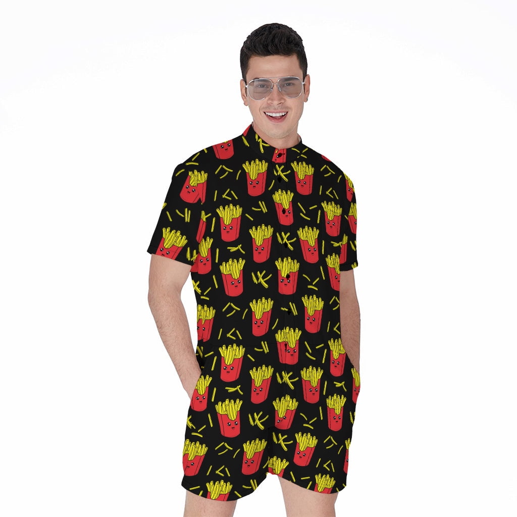 Cartoon French Fries Pattern Short Sleeve Men'S Rompers, Cartoon Film ...