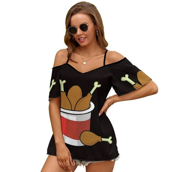 Cartoon Fried Chicken Bucket New Fashion Zip Off Shoulder Top Short ...