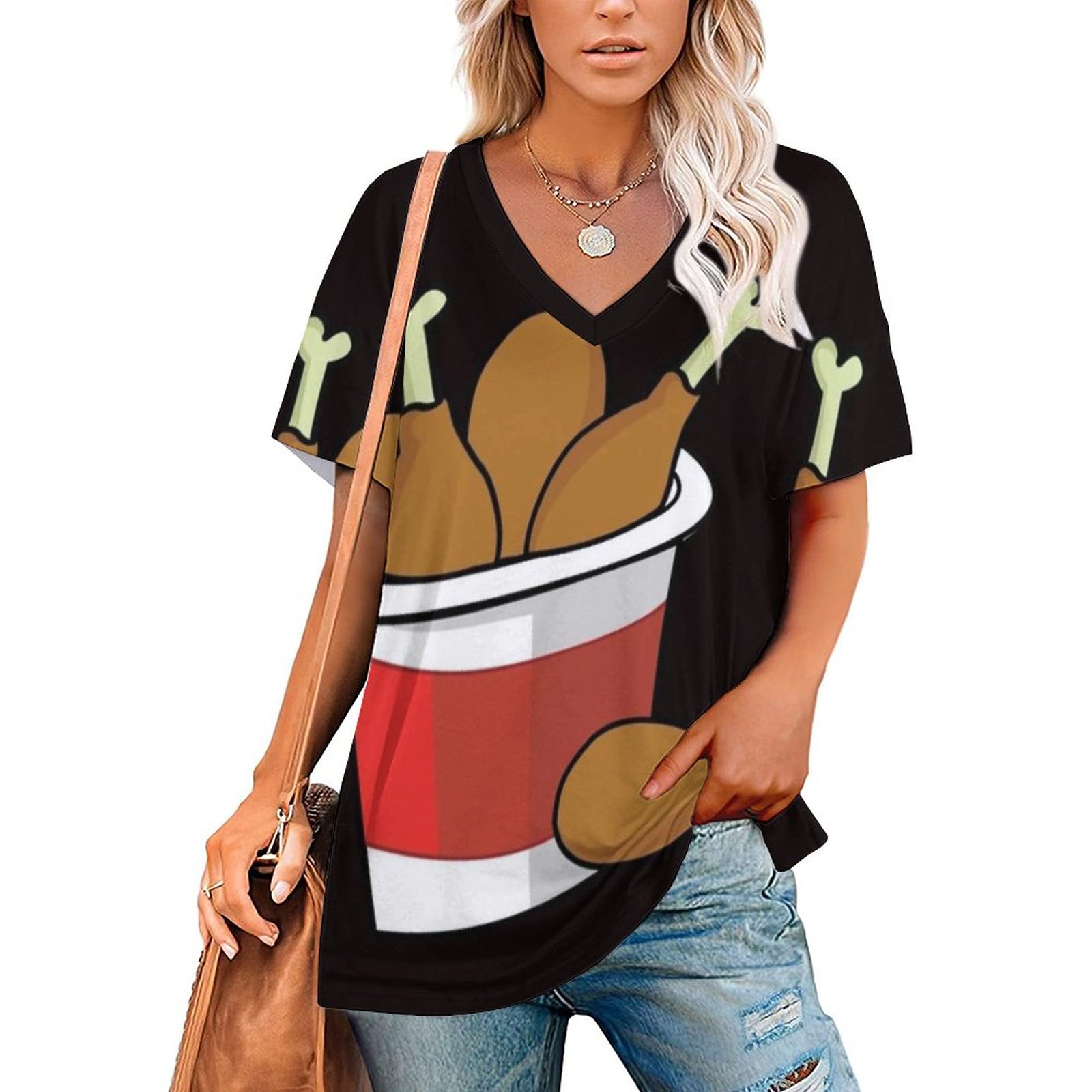 Cartoon Fried Chicken Bucket New Fashion Zip Off Shoulder Top Short ...