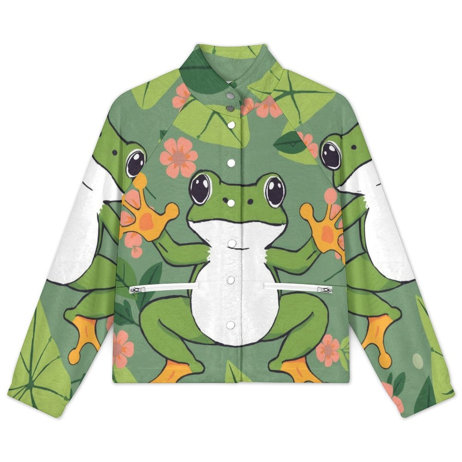 Cartoon Frog Autumn Winter Jacket Women Coat Short Plush Stand Collar ...