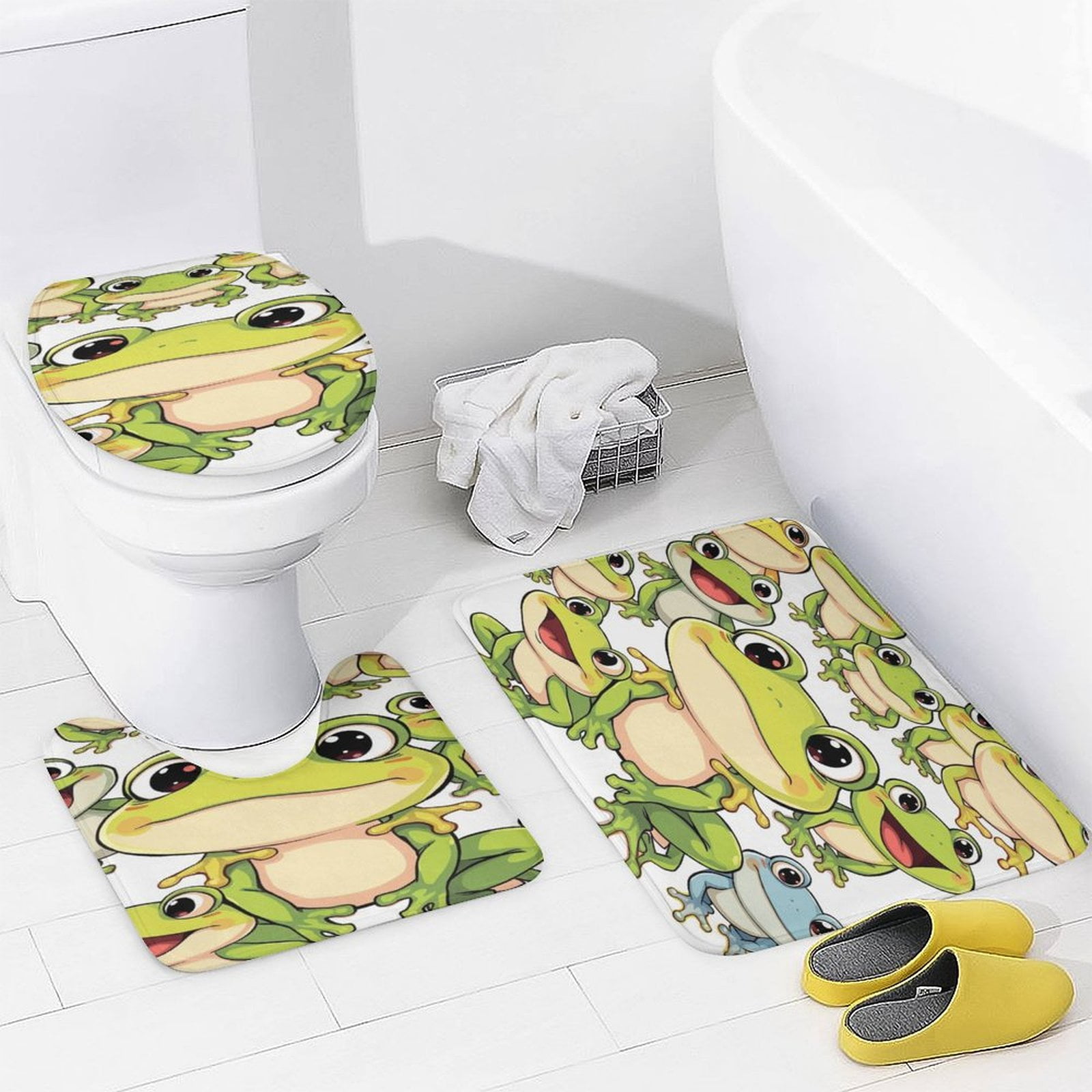 Cartoon Frog Bathroom Rugs Set 3 Piece with Non-Slip Bath Rugs Toilet ...