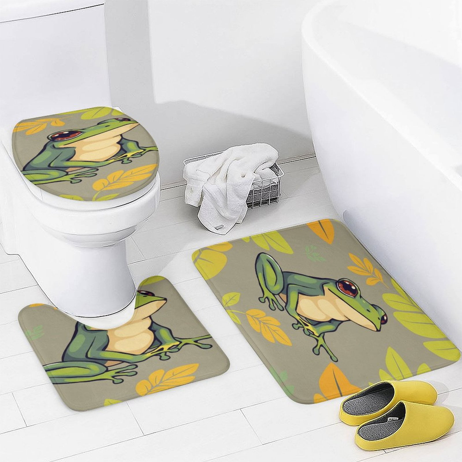 Cartoon Frog Bathroom Rugs Set 3 Piece with Non-Slip Bath Rugs Toilet ...