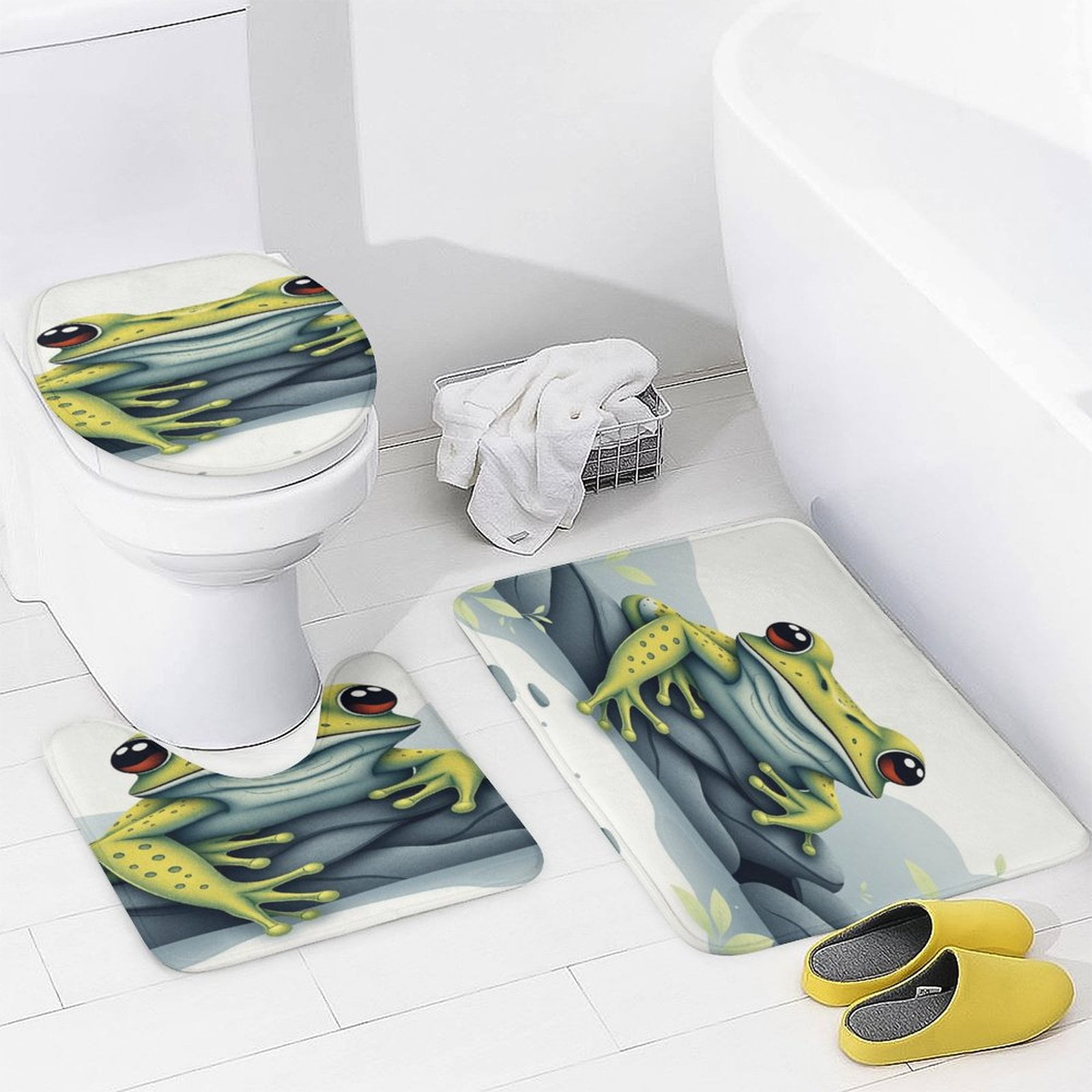 Cartoon Frog Bathroom Rugs Set 3 Piece with Non-Slip Bath Rugs Toilet ...