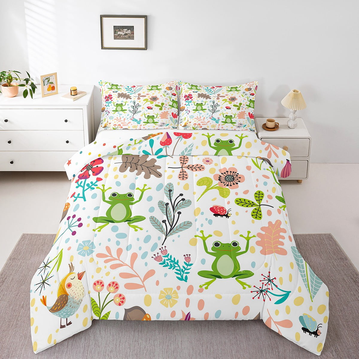 Cartoon Frog Bed Comforter Set Cute Tropical Animal Comforter Set ...