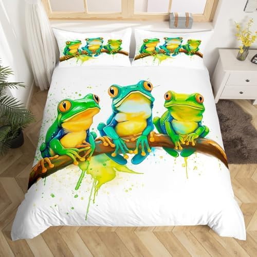 Cartoon Frog Bedding Set Green Tie Dye Duvet Cover Brown Branch ...