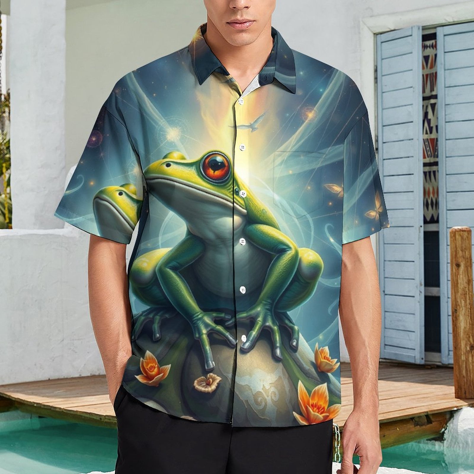 Cartoon Frog Blouses Man Cute Animal Casual Shirts Summer Short-Sleeve ...