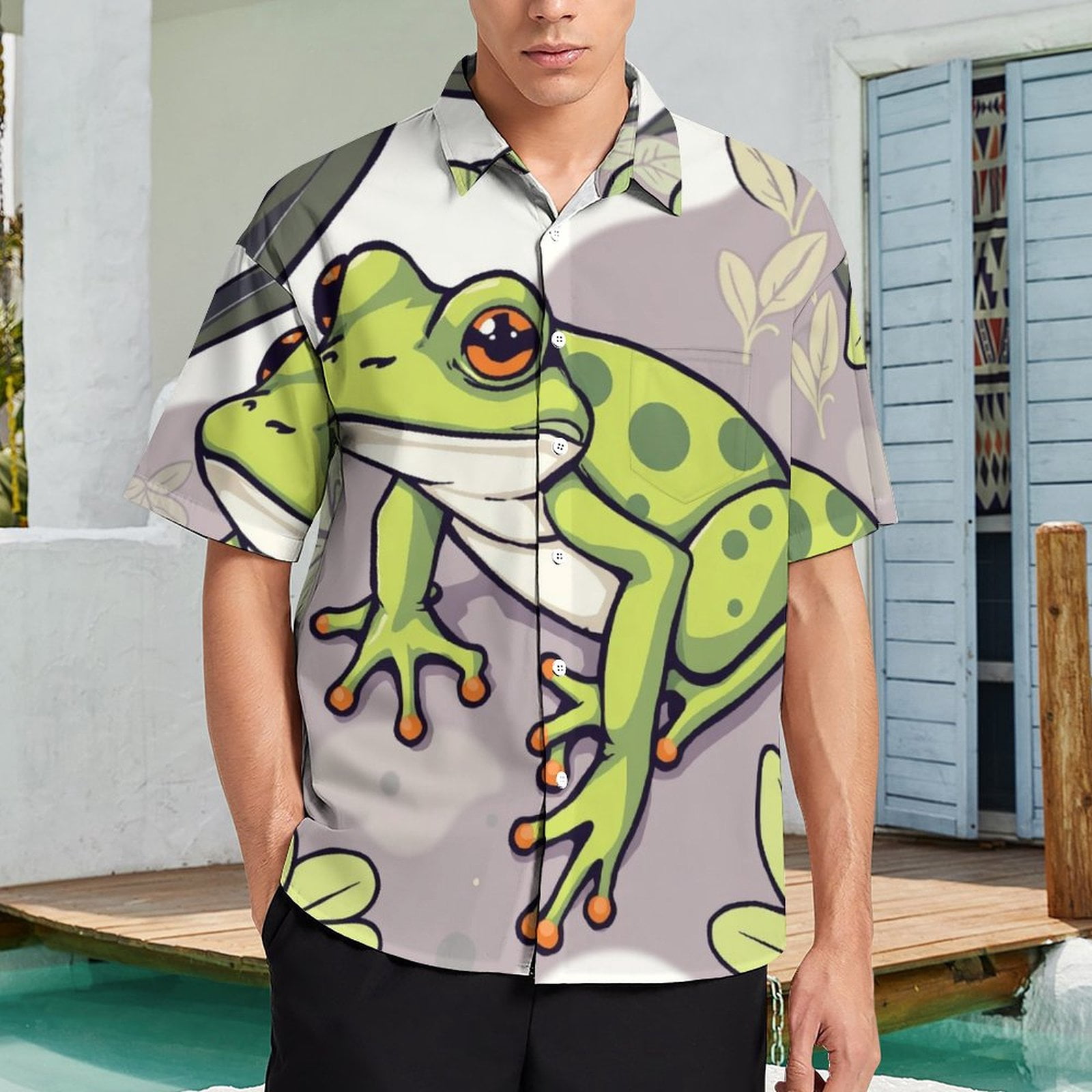 Cartoon Frog Blouses Man Cute Animal Casual Shirts Summer Short-Sleeve ...