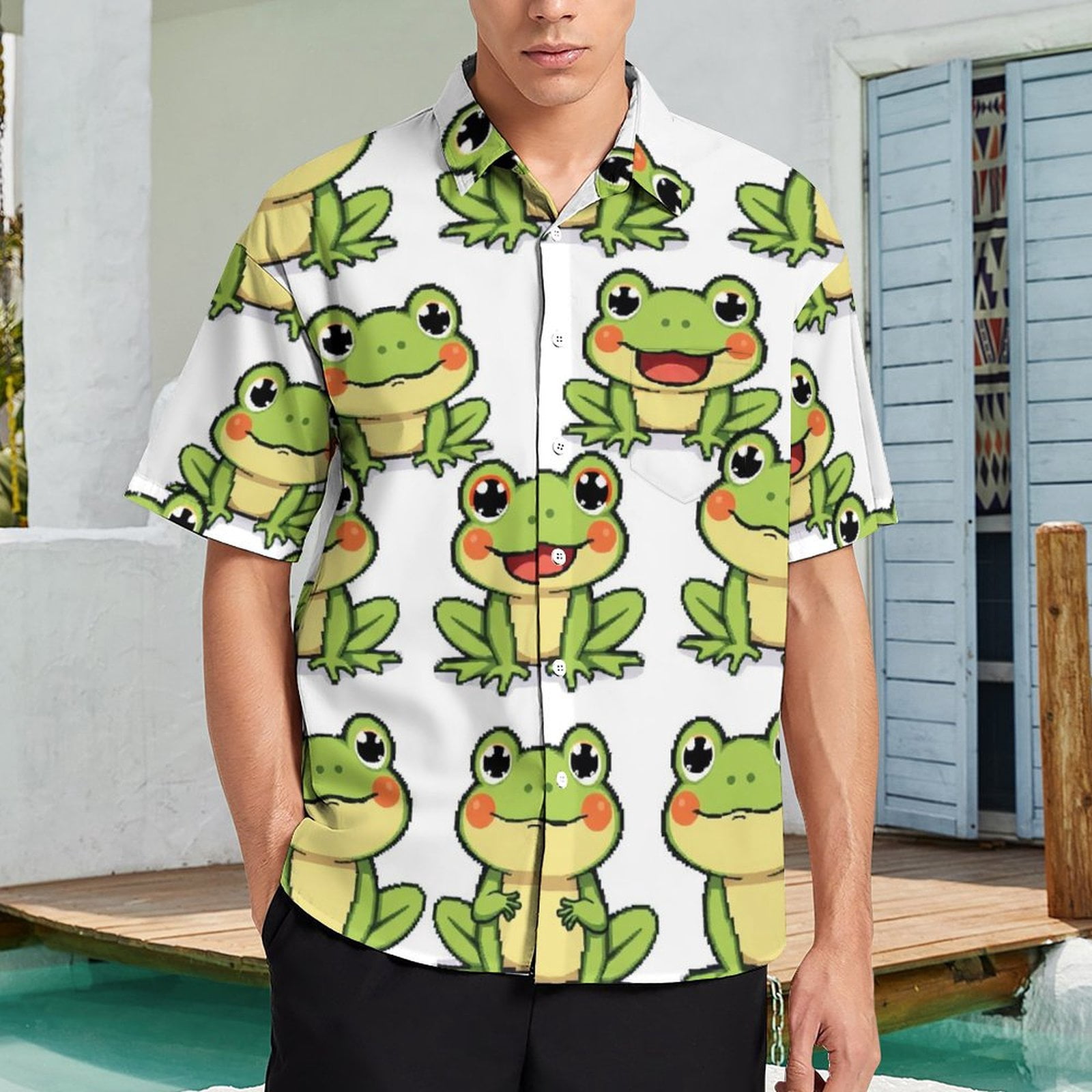 Cartoon Frog Blouses Man Cute Animal Casual Shirts Summer Short-Sleeve ...