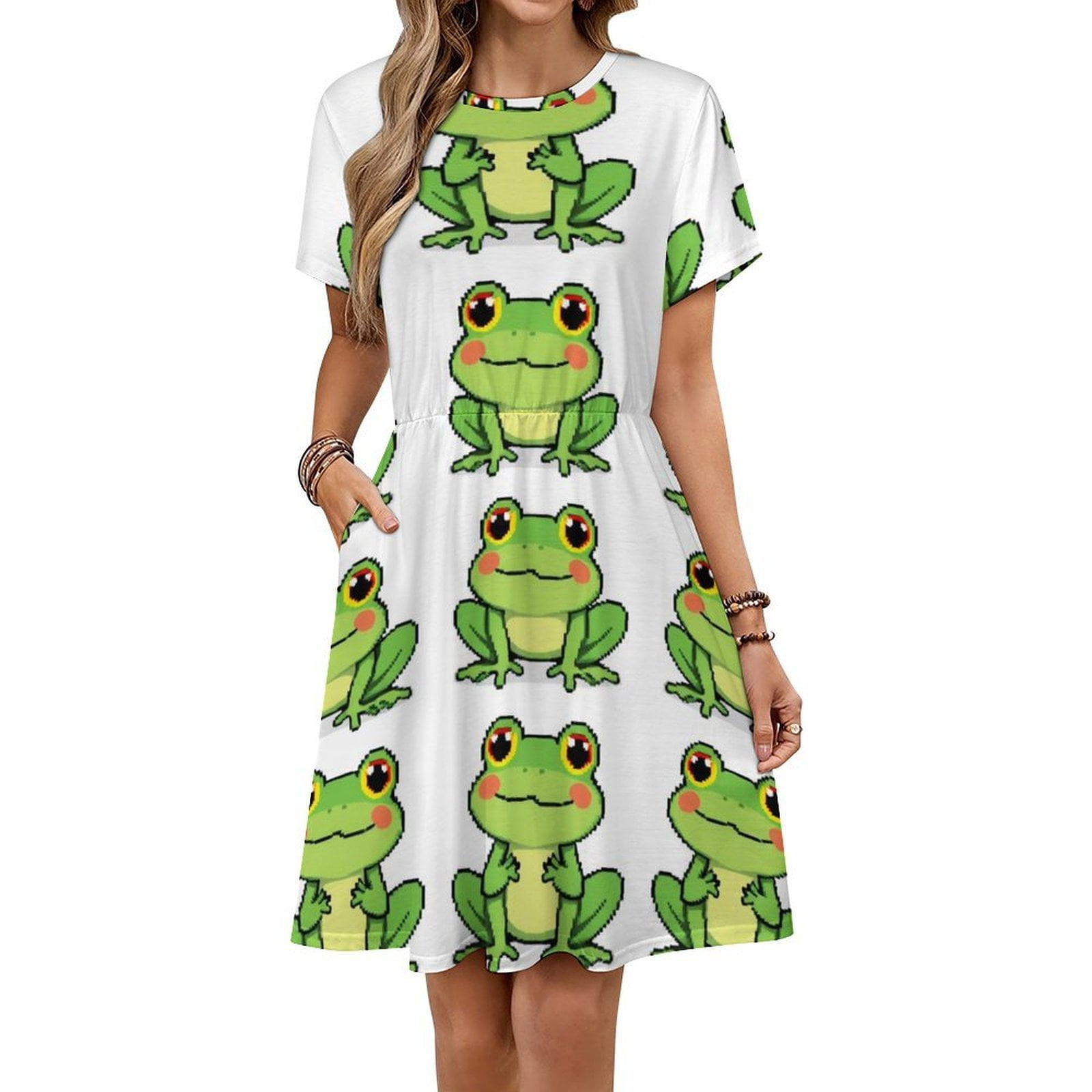 Cartoon Frog Dress Fashion Beach Short Sleeve Dresses Female Party ...