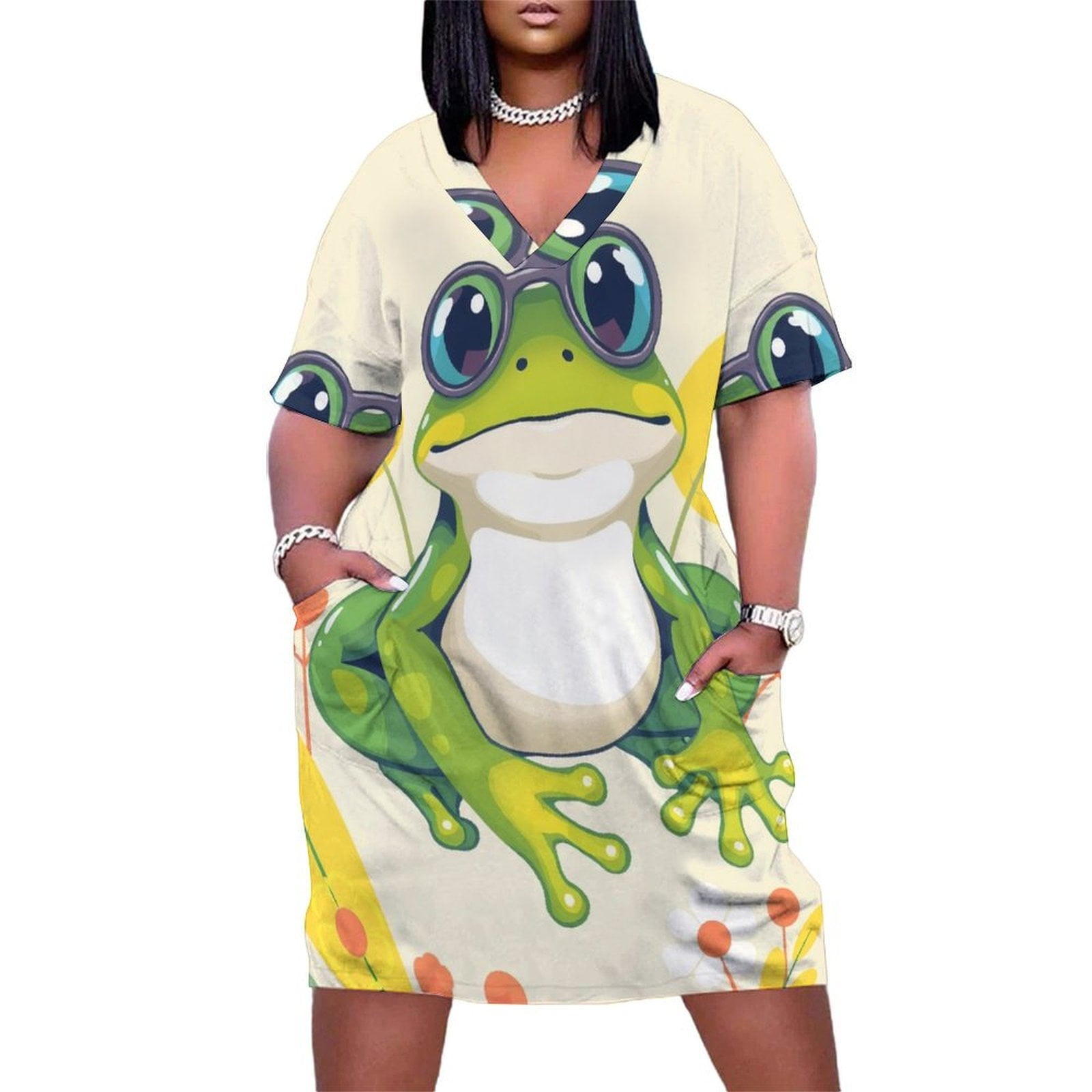 Cartoon Frog Dress Loose Pocket Dress Women Clothing 2025 New Arrivals ...