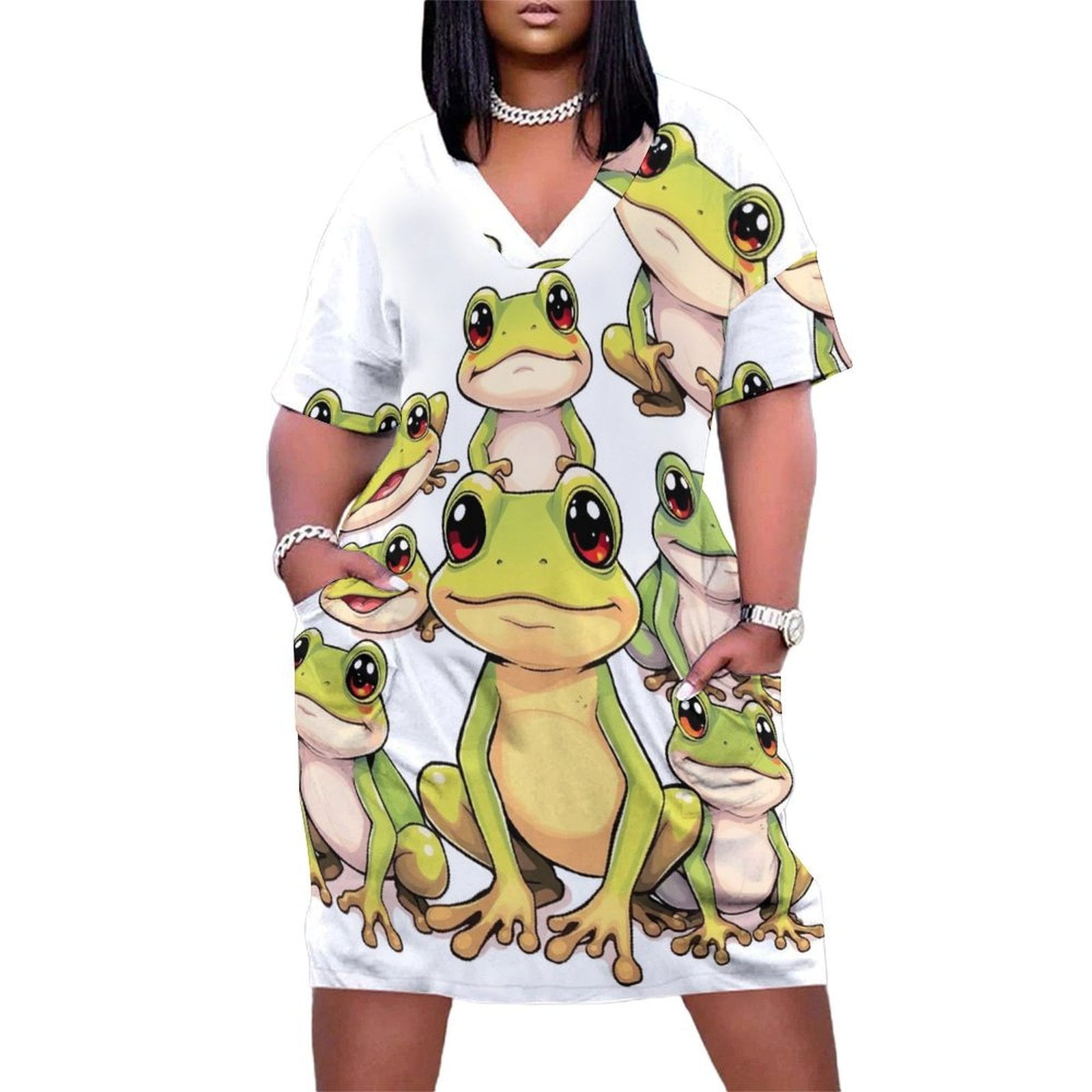 Cartoon Frog Dress Loose Pocket Dress Women Clothing 2025 New Arrivals Elegant Chic Women ...