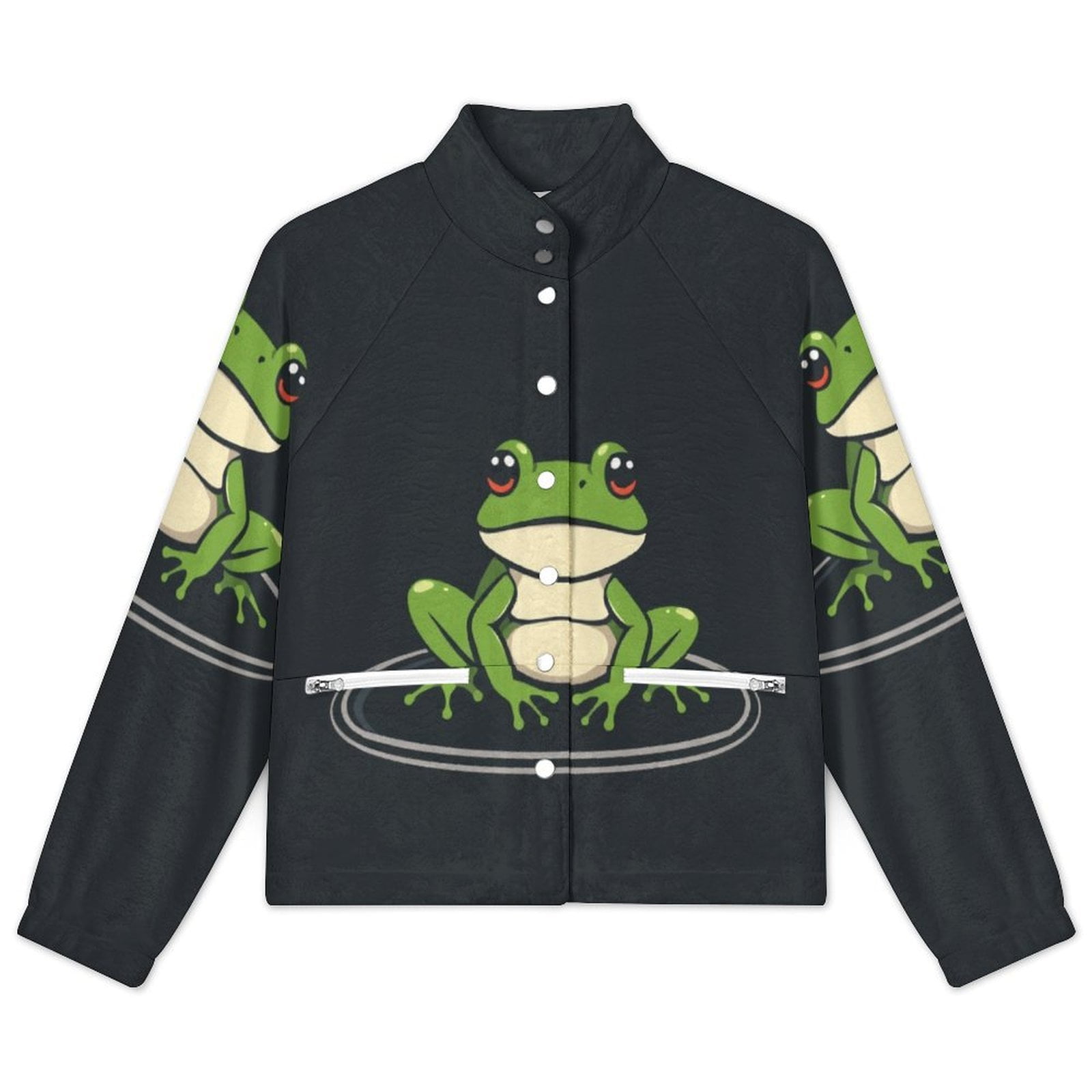 Cartoon Frog Fall Winter Women Jacket Stand Collar Thick Plush Zipper ...