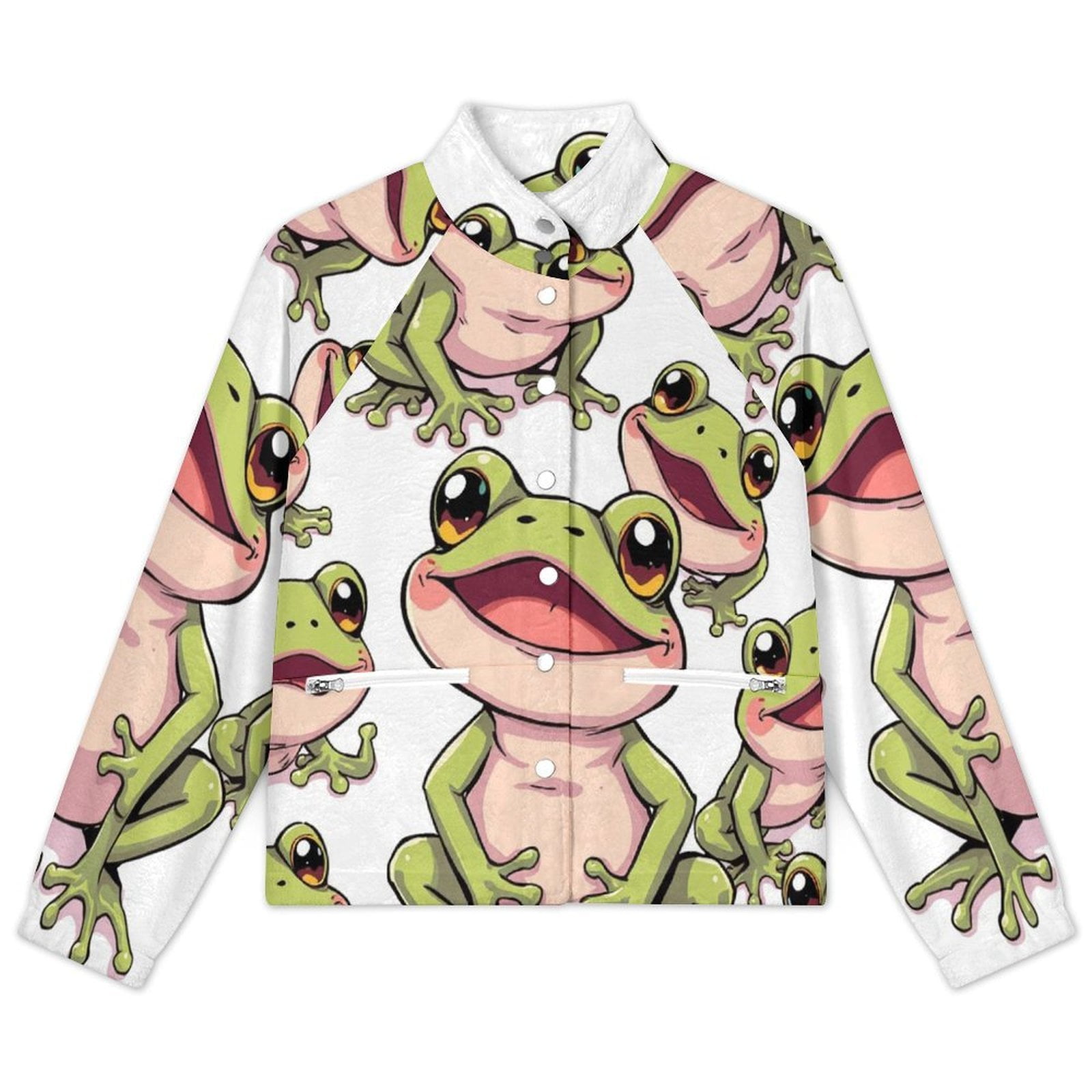 Cartoon Frog Fall Winter Women Jacket Stand Collar Thick Plush Zipper ...