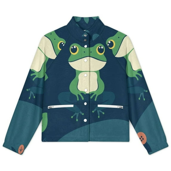 Cartoon Frog Fall Winter Women Jacket Stand Collar Thick Plush Zipper ...