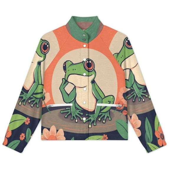 Cartoon Frog Fall Winter Women Jacket Stand Collar Thick Plush Zipper ...