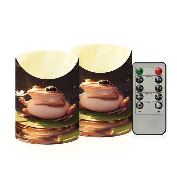 Cartoon Frog Flameless Candles 2 PCS with Remote Realistic Moving Flame ...