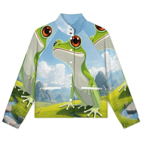 Cartoon Frog Jacket Women's Stand Collar Warm Outwear Autumn Winter ...