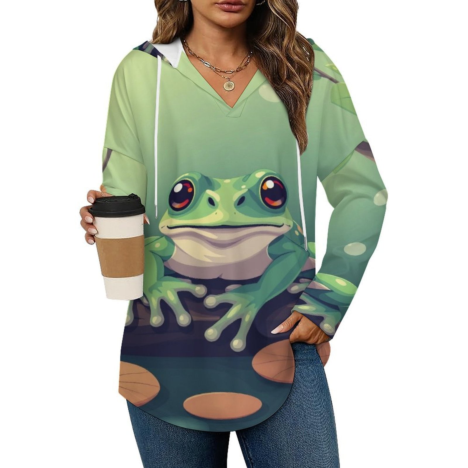 Cartoon Frog Long Sleeve For Women Spring Autumn Slim Fit Casual ...