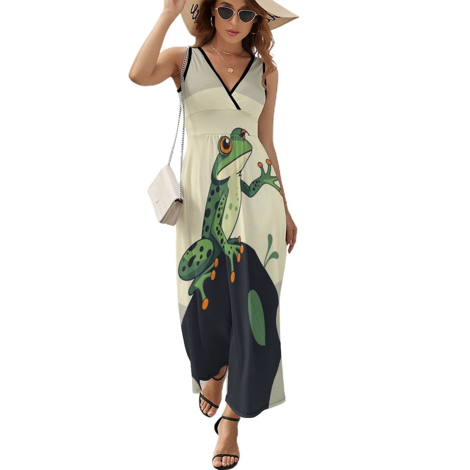 Cartoon Frog Long Sleeveless Dress for Women Casual Suit for Summer ...