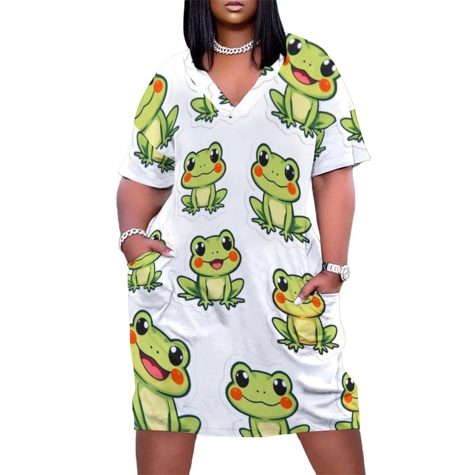 Cartoon Frog Loose Pocket Dress Clothes Summer Clothes for Women Women ...