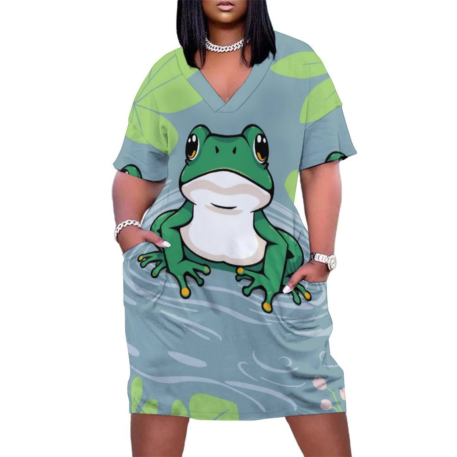 Cartoon Frog Loose Pocket Dress Clothes Summer Clothes for Women Women ...