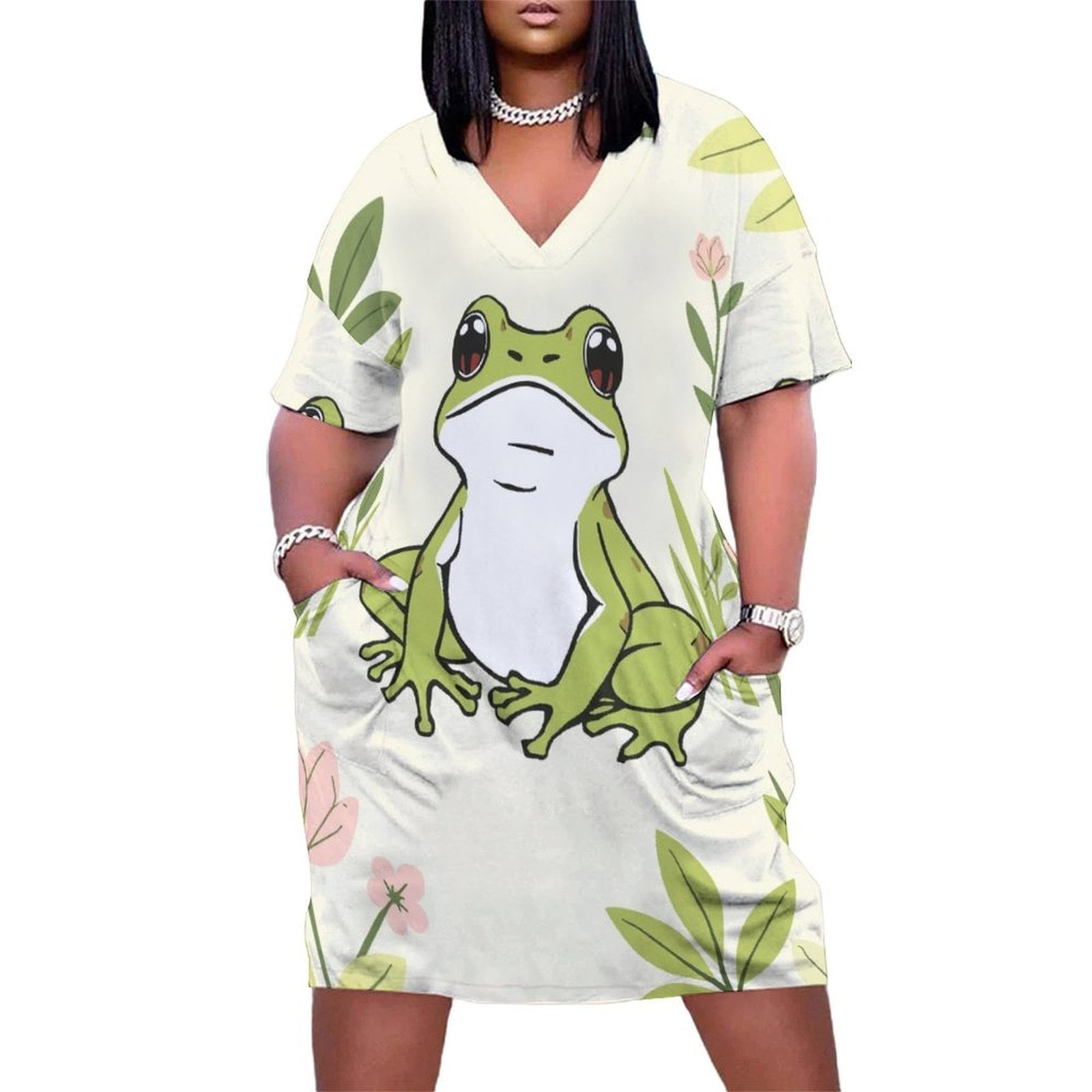 Cartoon Frog Loose Pocket Dress Clothes Summer Clothes for Women Women ...