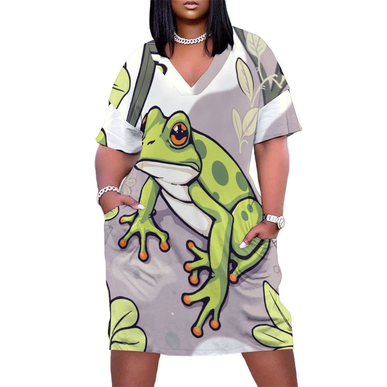 Cartoon Frog Loose Pocket Dress Party Dresses for Women Elegant Chic ...