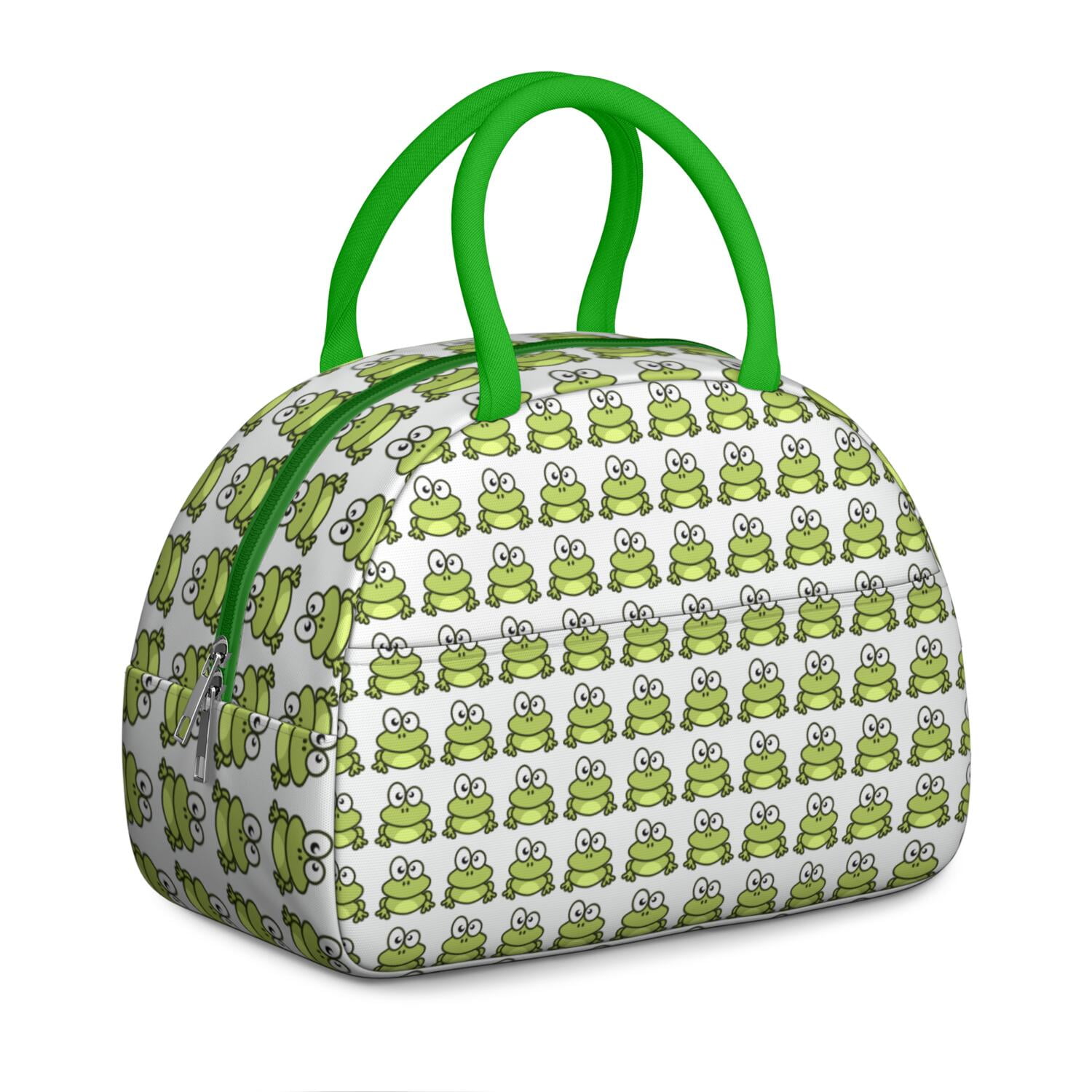 Cartoon Frog Lunch Bag – Nature Pattern with Mushrooms, Flowers, and a ...