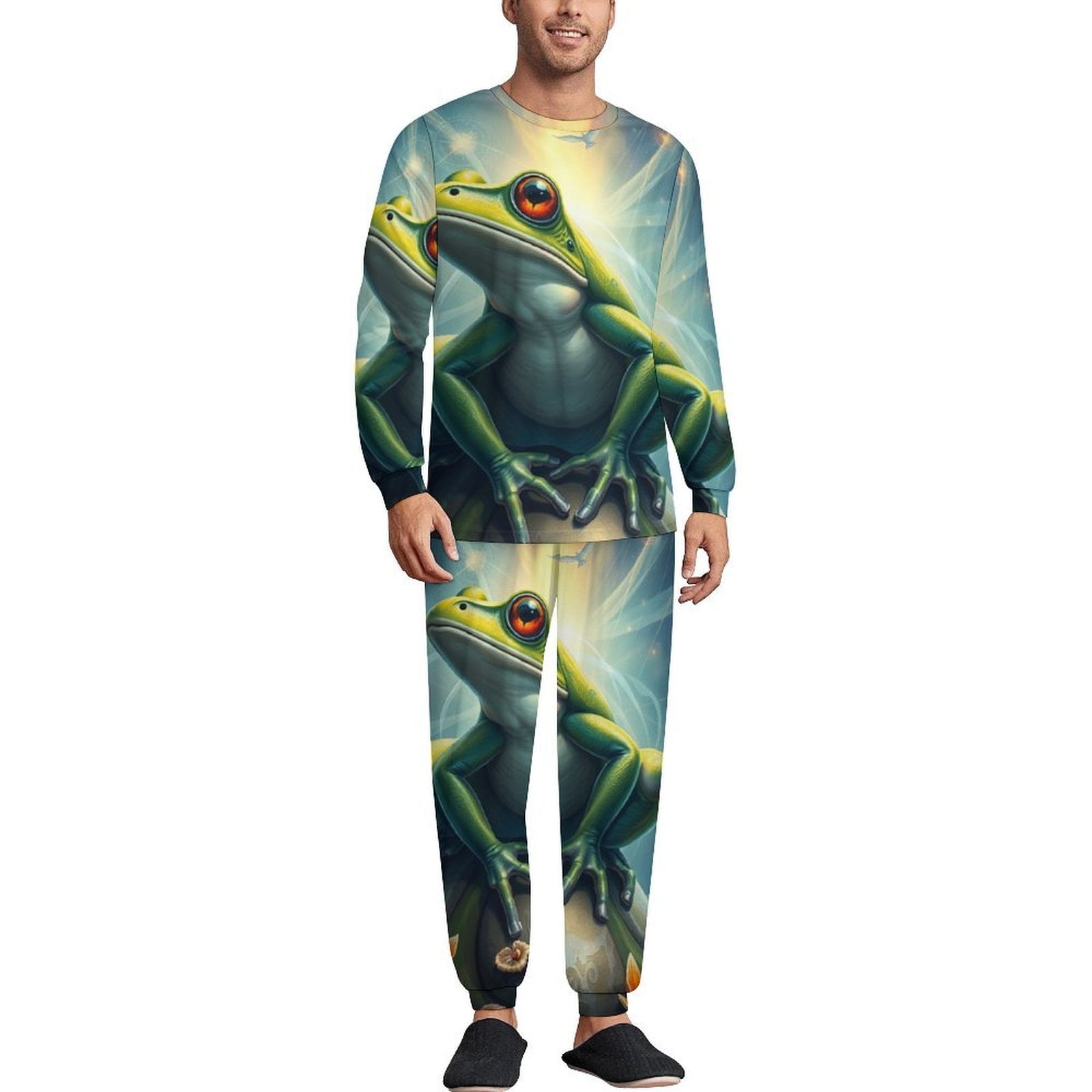 Cartoon Frog Pajamas Long Sleeves 2 Pieces Room Pajama Sets Printed ...