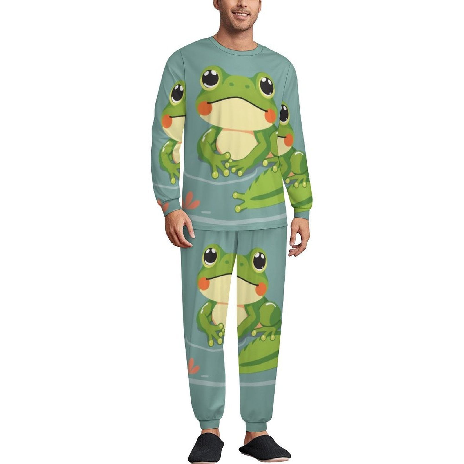 Cartoon Frog Pajamas Men Long Sleeves Pajama Sets 2 Pieces Autumn ...