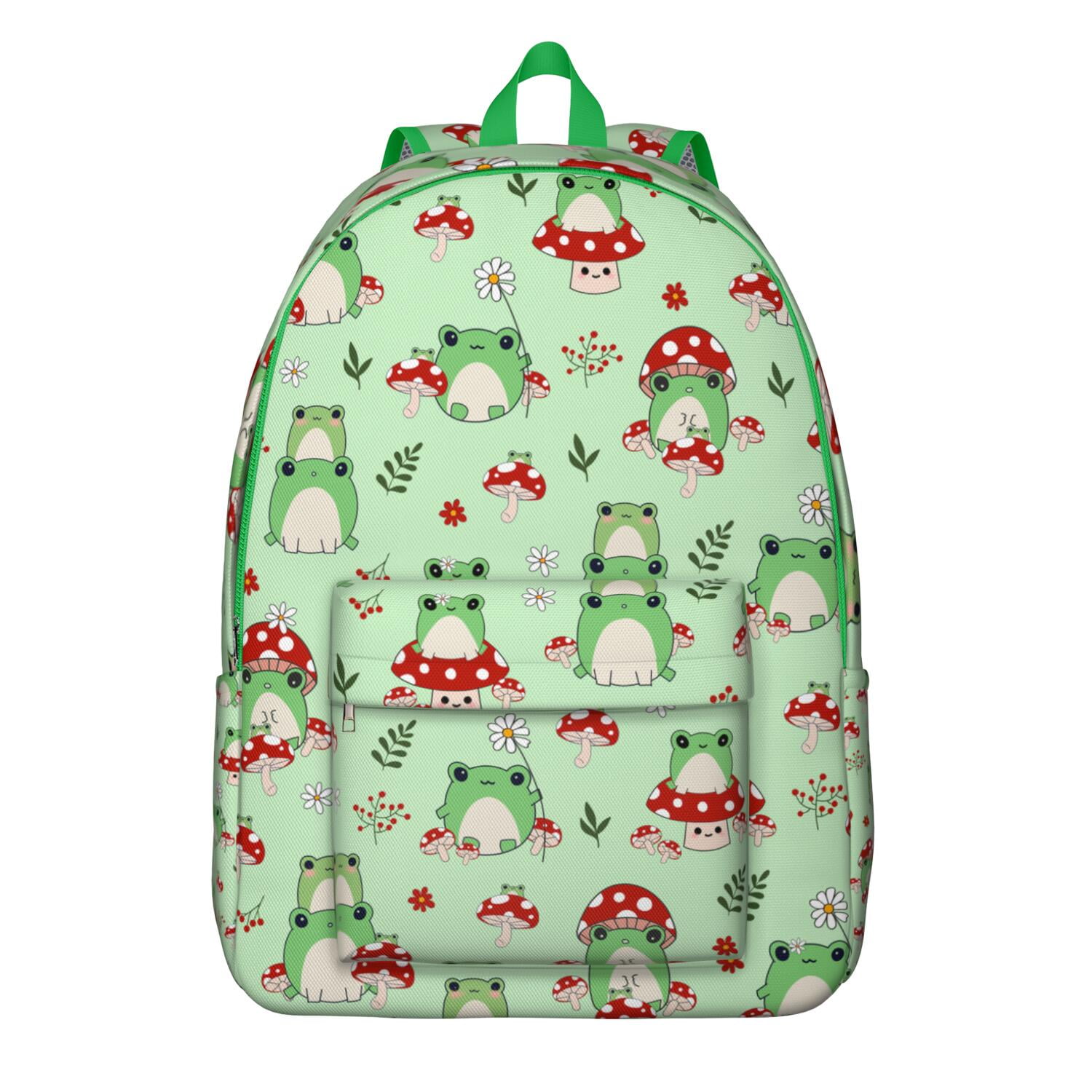 Cartoon Frog School Backpack, Waterproof Bookbag with Cute Green Frog ...