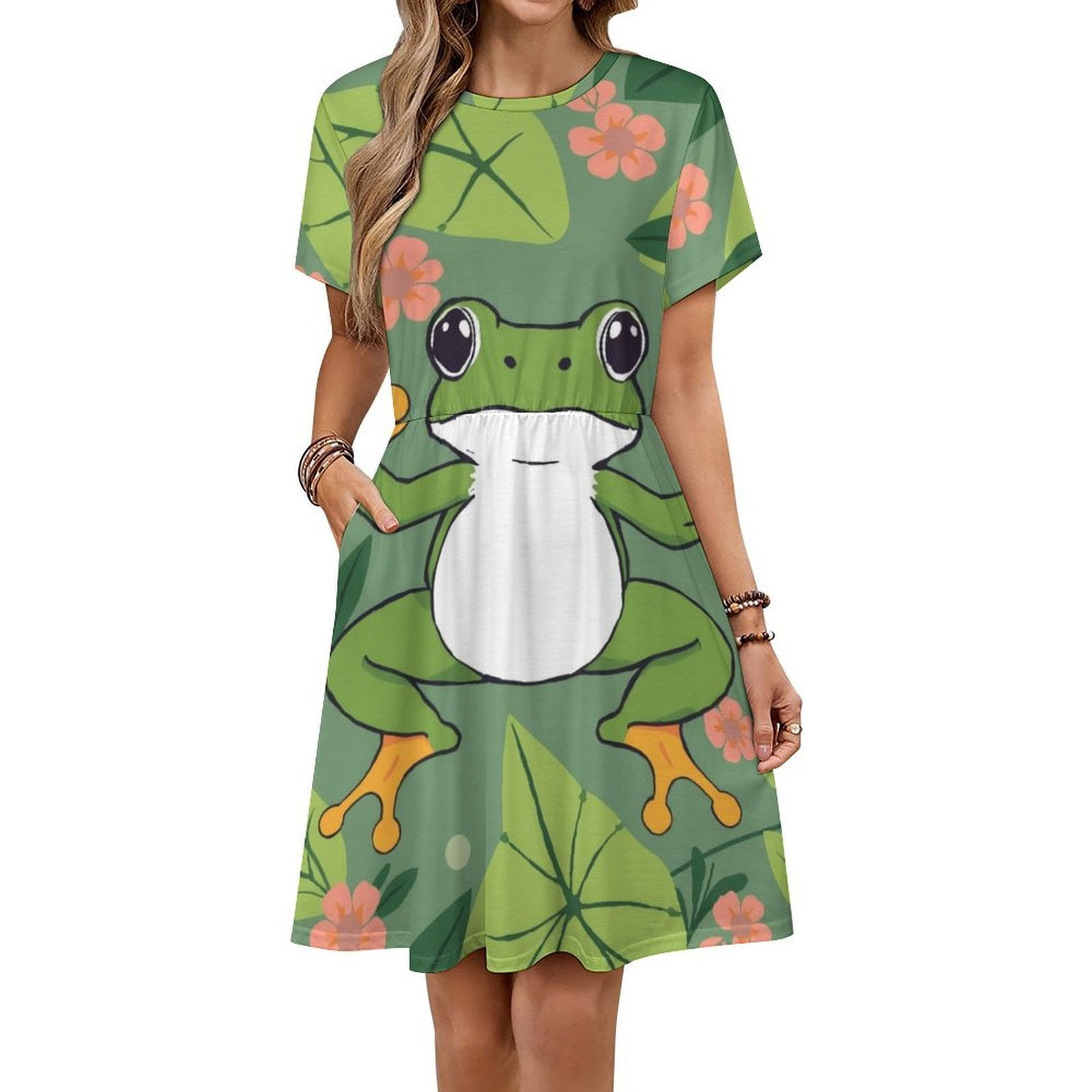 Cartoon Frog Short Sleeve Dress Women Summer Evening Dresses Ladies ...