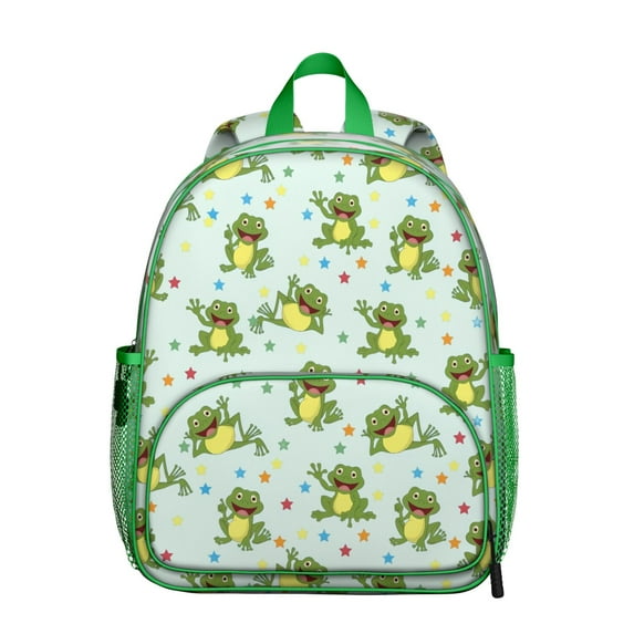 Cartoon Frog Student Backpack – Cute Green Frog Print With Mushroom ...