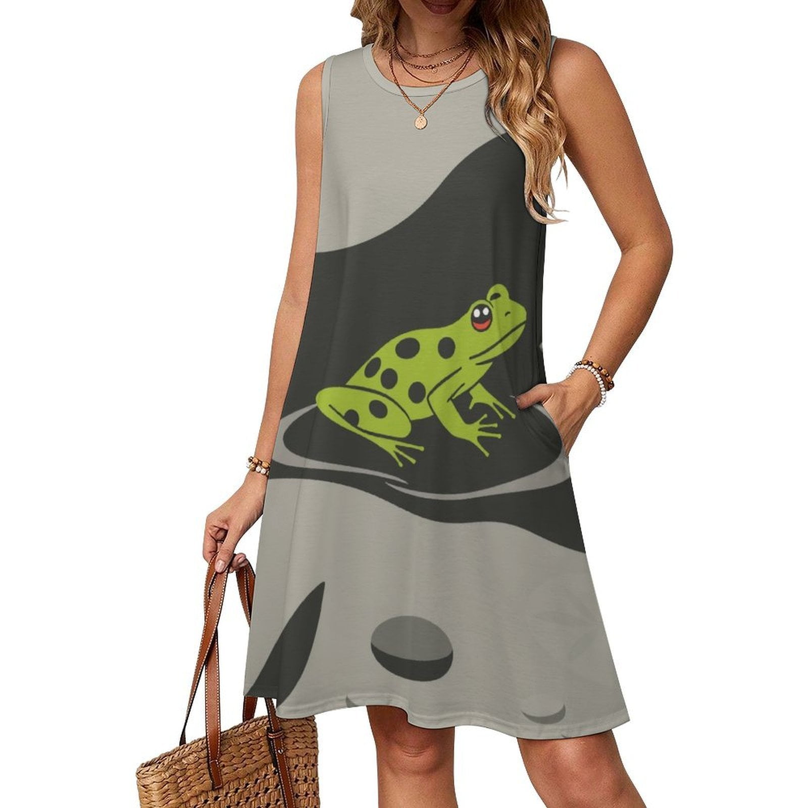 Cartoon Frog Summer Spring Dress Women Sleeveless Casual Ladies Dresses ...