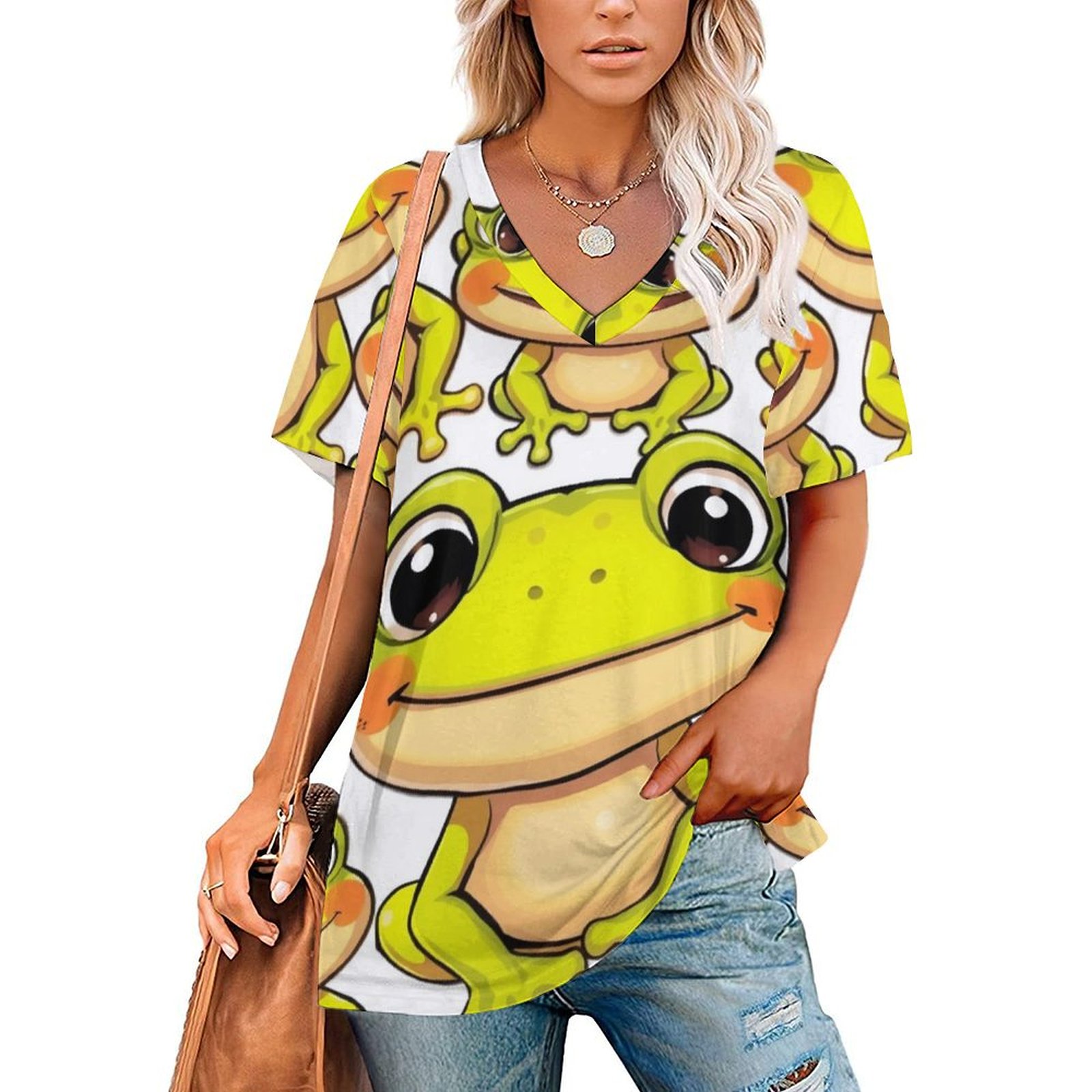 Cartoon Frog T Shirts V Neck Short Sleeve Print Top Tees - Walmart.com