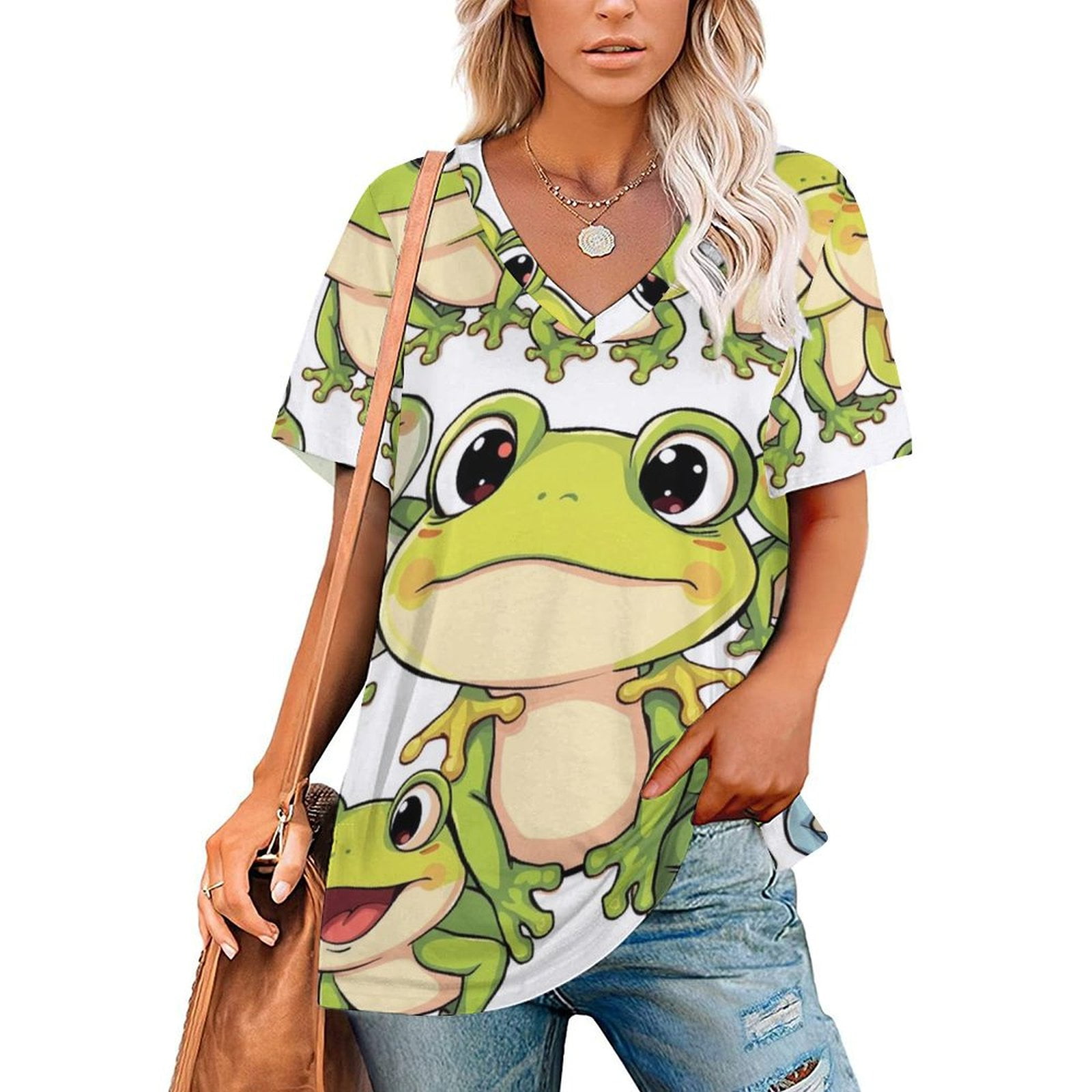 Cartoon Frog T Shirts V Neck Short Sleeve Print Top Tees - Walmart.com