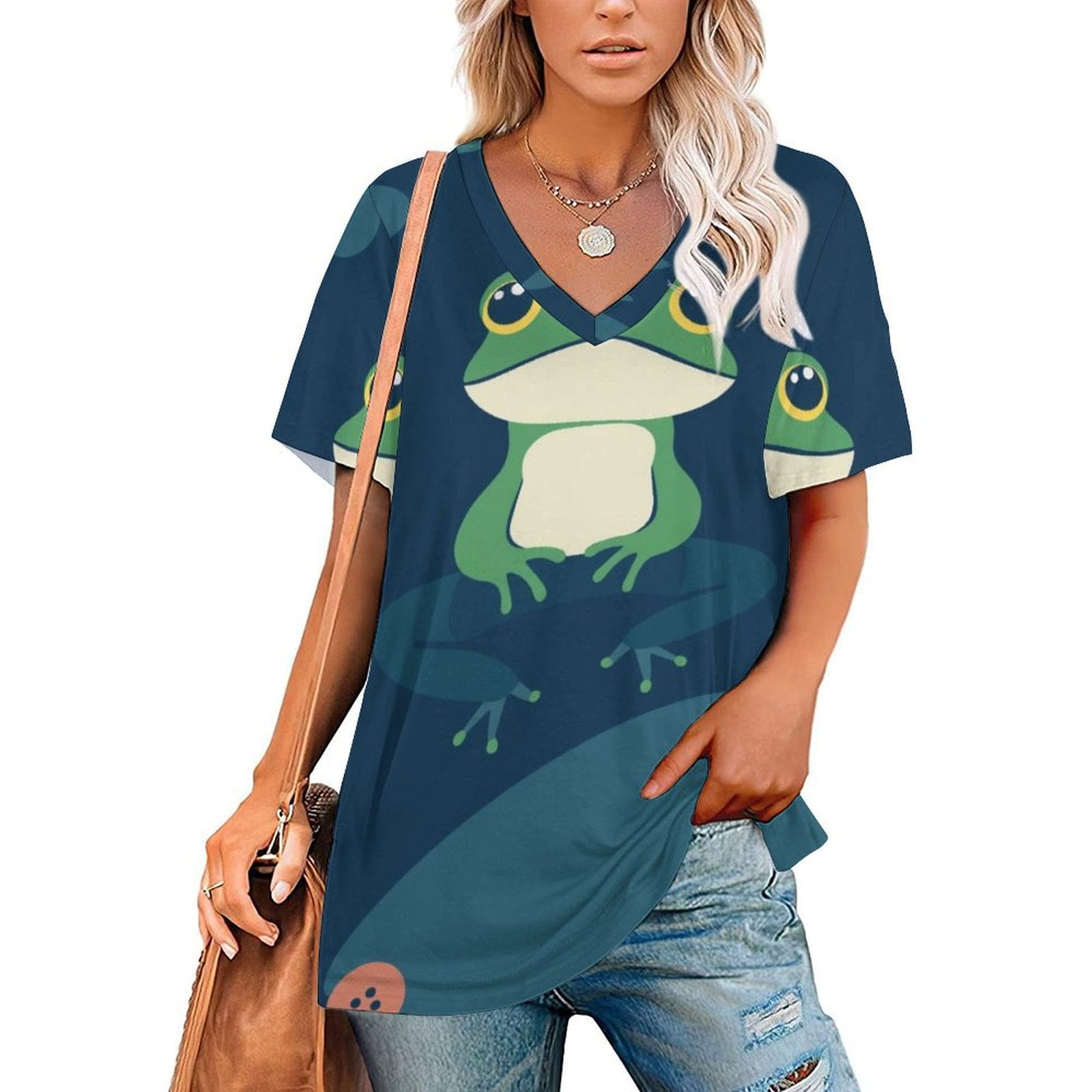 Cartoon Frog T Shirts V Neck Short Sleeve Print Top Tees - Walmart.com