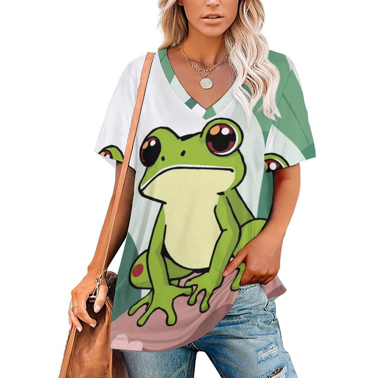 Cartoon Frog T Shirts V Neck Short Sleeve Print Top Tees - Walmart.com