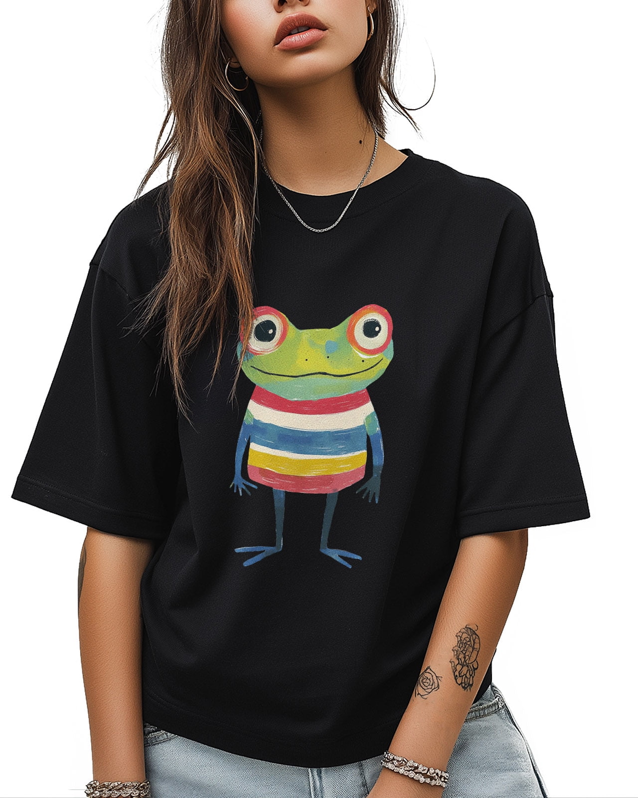 Cartoon Frog T Shirts for Women Short Sleeve Cotton Crewneck T-Shirt ...