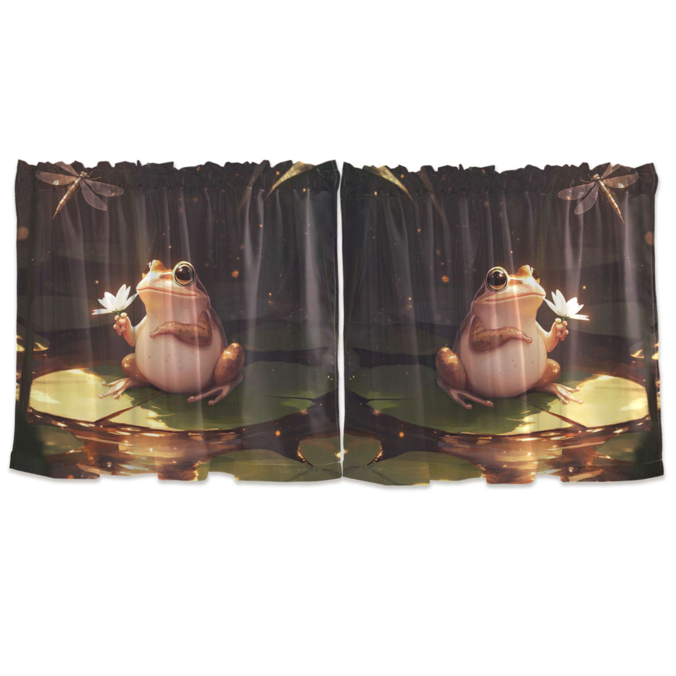 Cartoon Frog Tier Curtains for Kitchen 57x36 Inch Semi Sheer Light ...